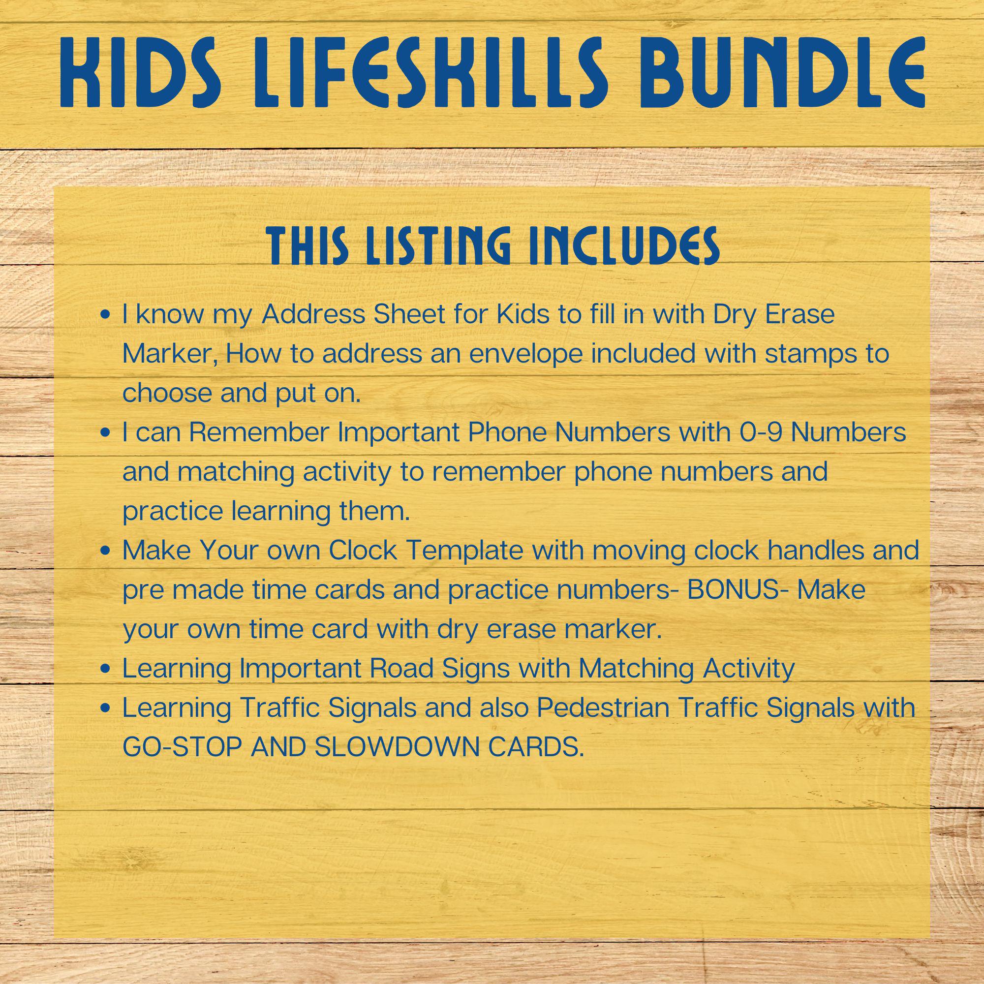 Life Skills for Kids Printable Bundle Learn to Tell Time Phone Number ...