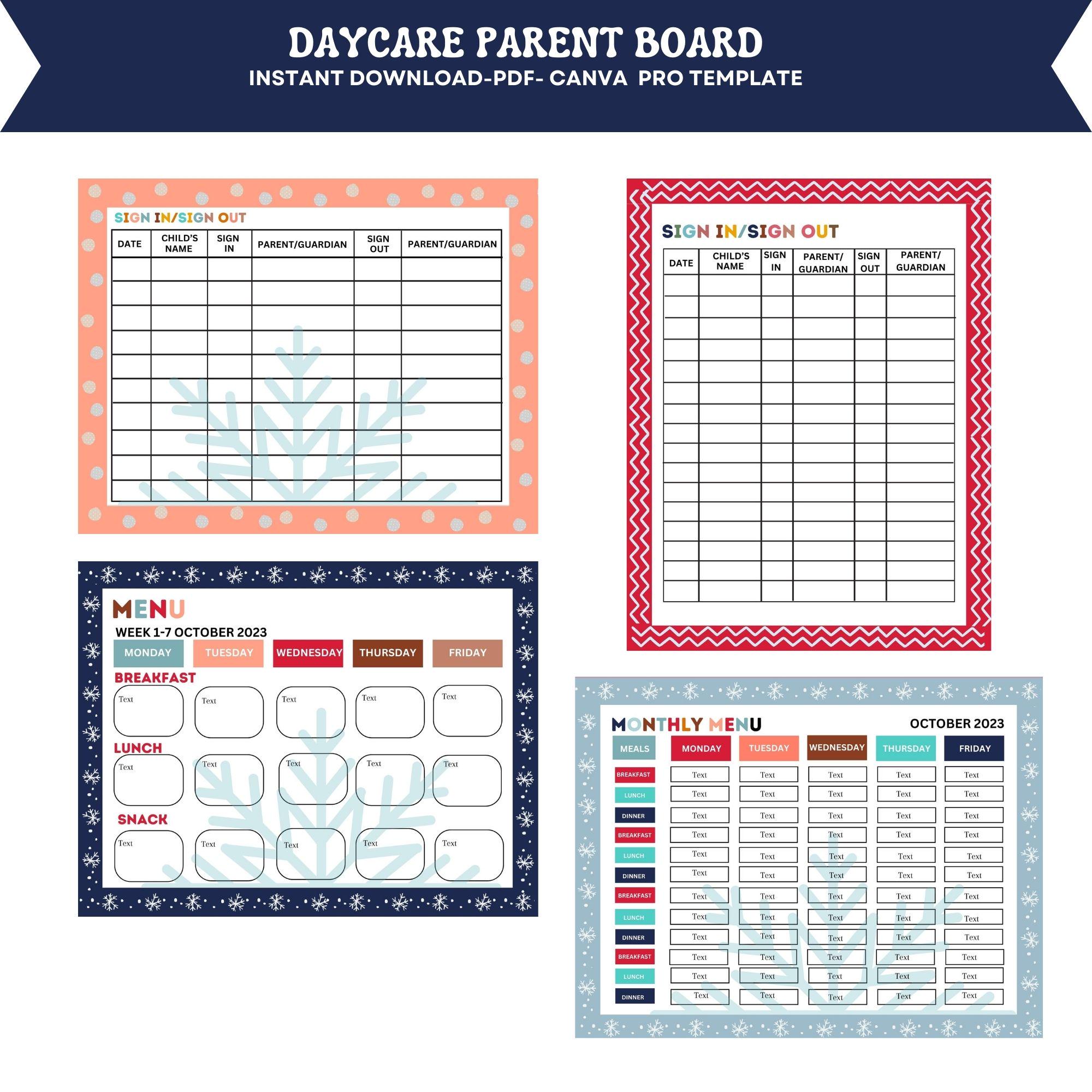 Winter Daycare Parent Board Childcare Bulletin Board Canva Editable ...