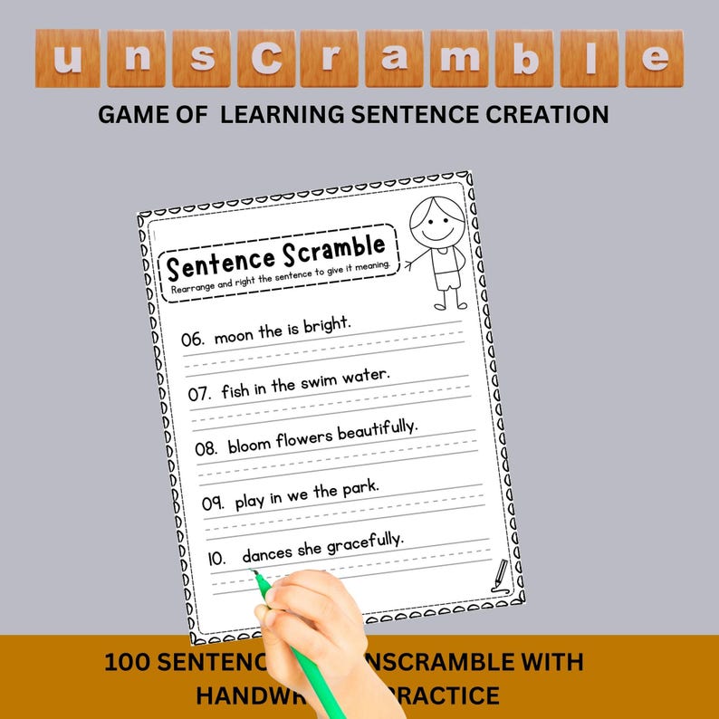 100 Sentence Writing Practice Worksheets Printable Unscramble and ...