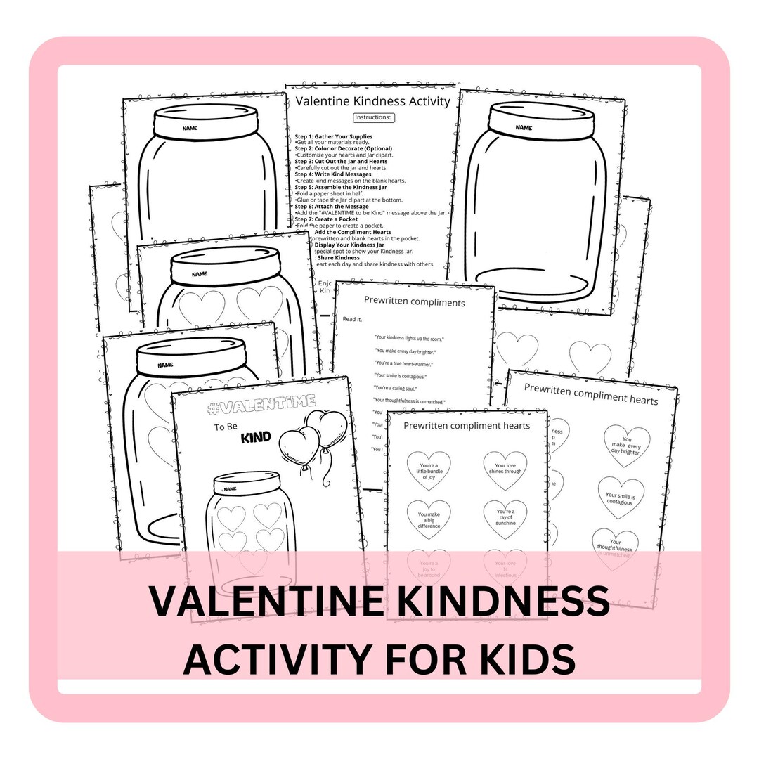 Valentine’s Day Kindness Jar Craft for Kids | Hearts Printable Activity ...