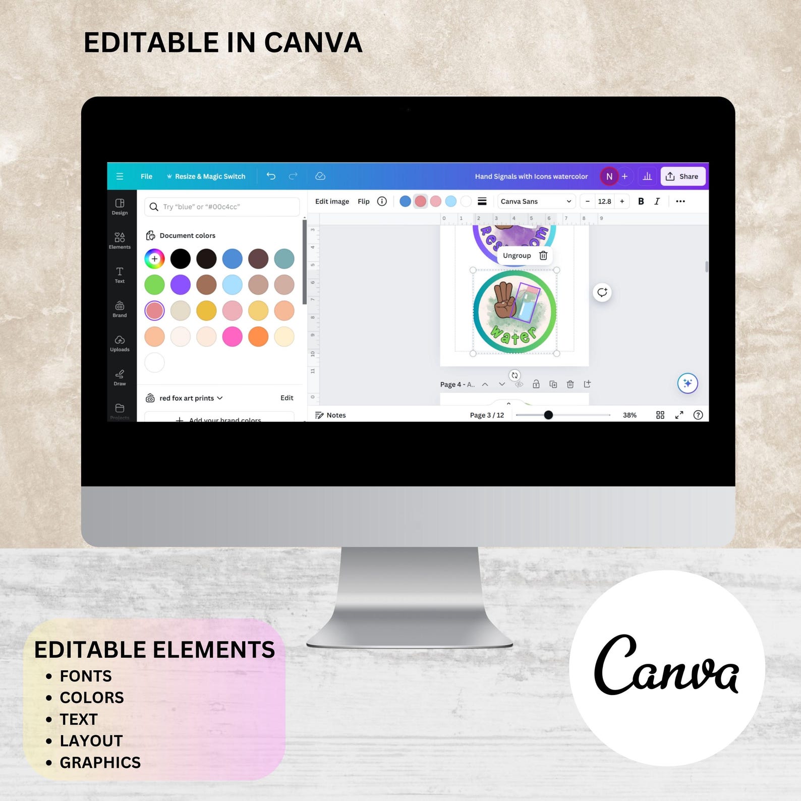 Classroom Hand Signals Poster Display Editable in Canva Watercolor ...