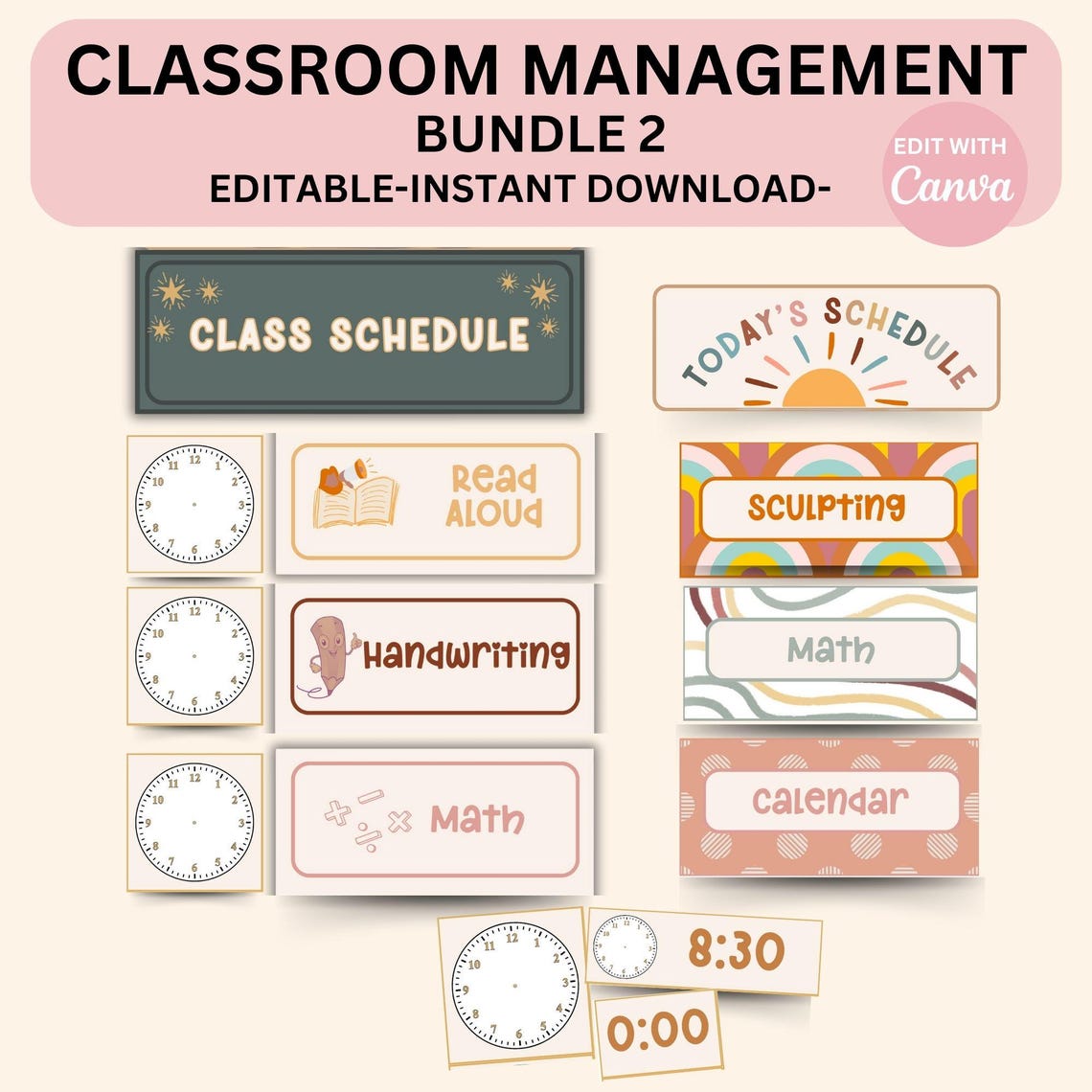 Editable Classroom Decor Modern Boho Bundle Printable Canva Templates ...