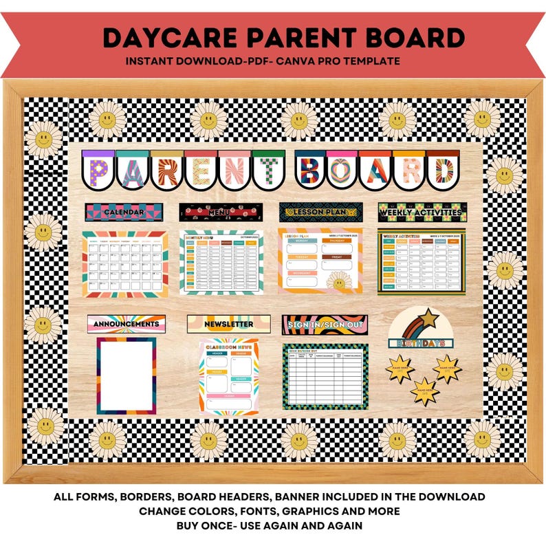 Daycare Parent Board Childcare Bulletin Board Canva Editable Template ...