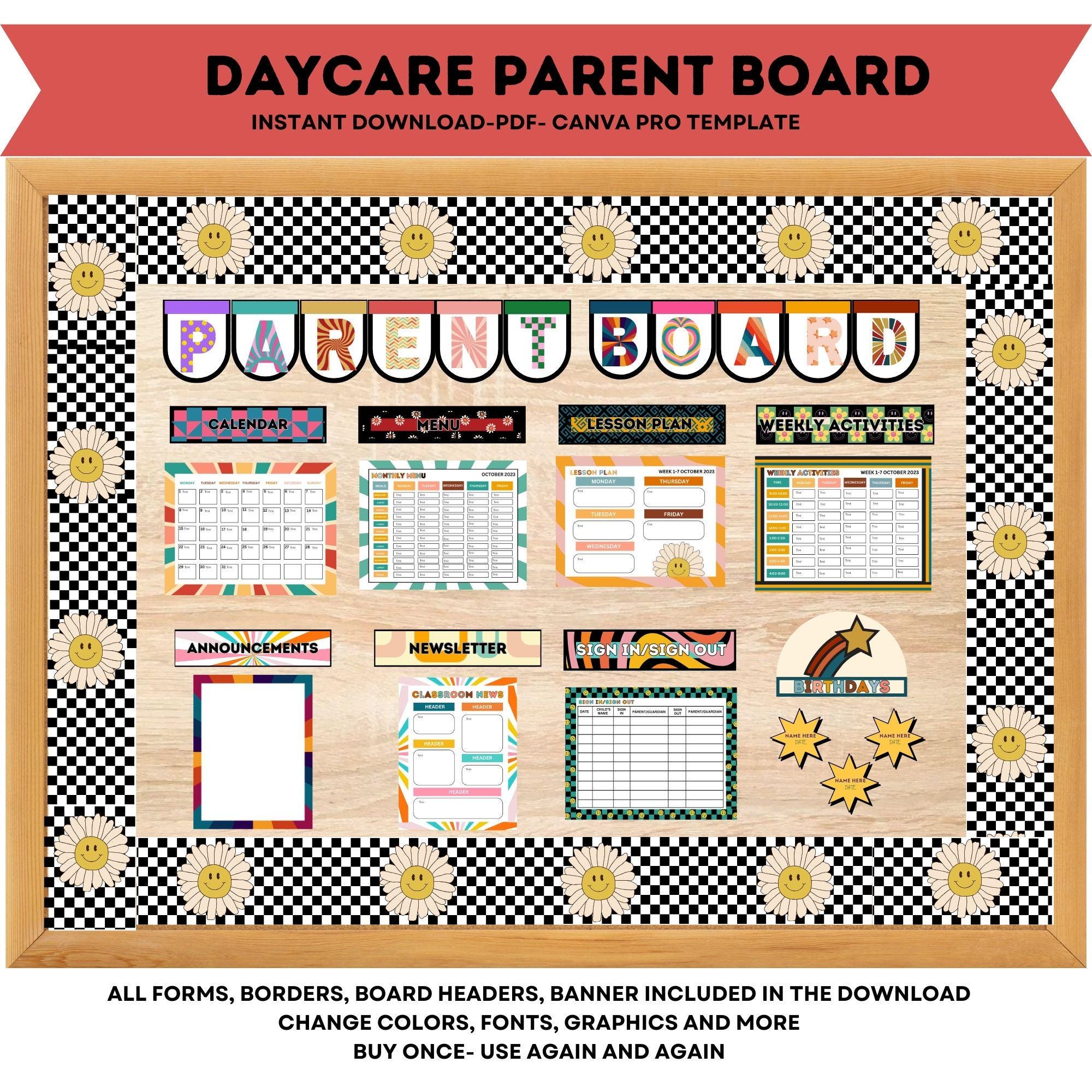 Daycare Parent Board Childcare Bulletin Board Canva Editable Template ...