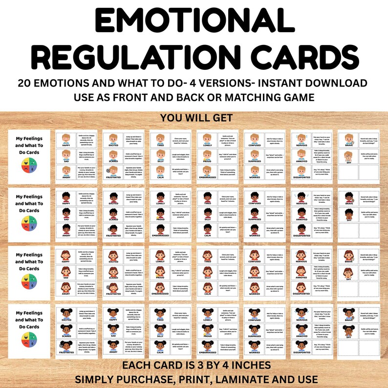 Emotional Regulation Cards for Kids- Anxiety Coping Strategies- Self ...