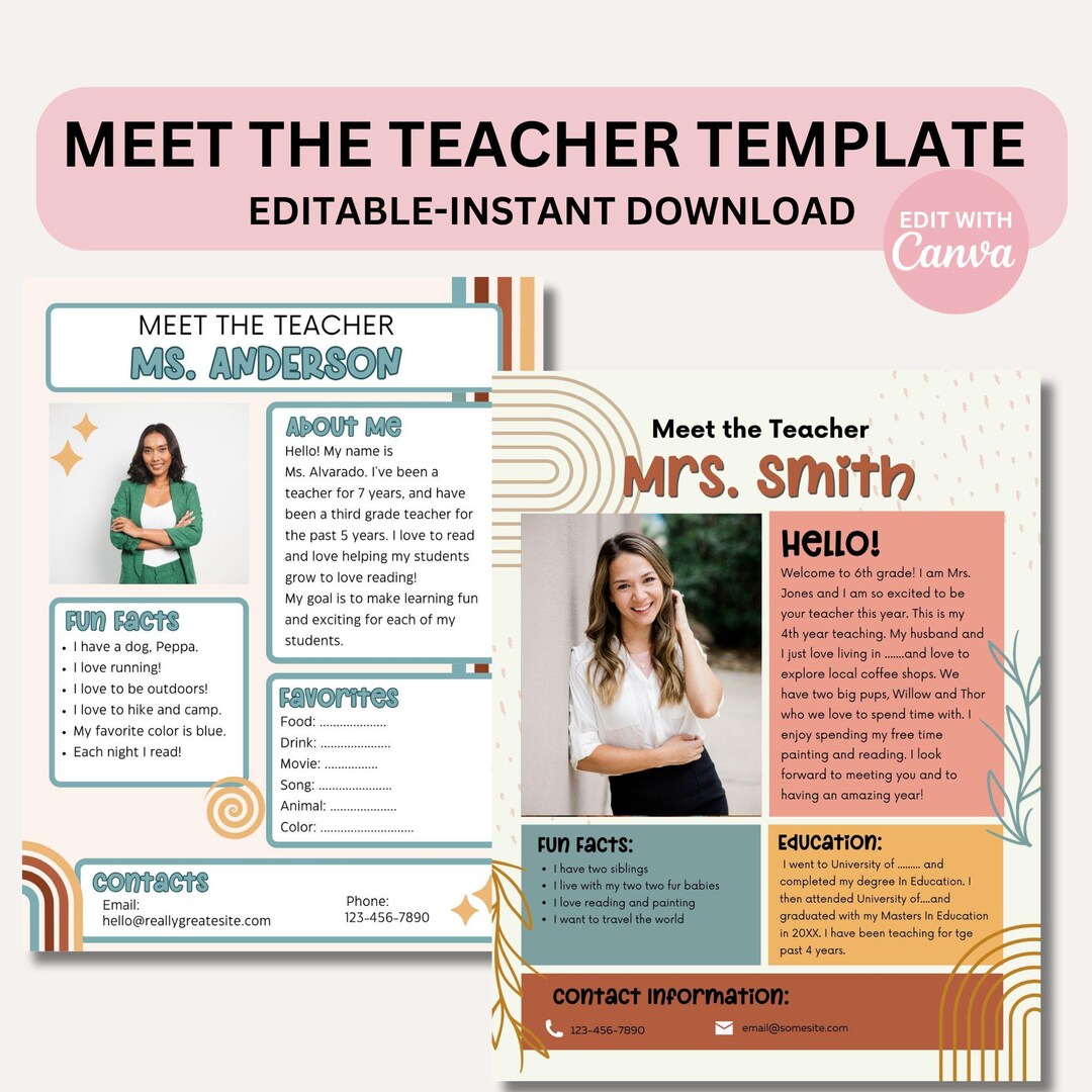 Meet the Teacher Classroom Printable Template Teacher Introduction Boho ...