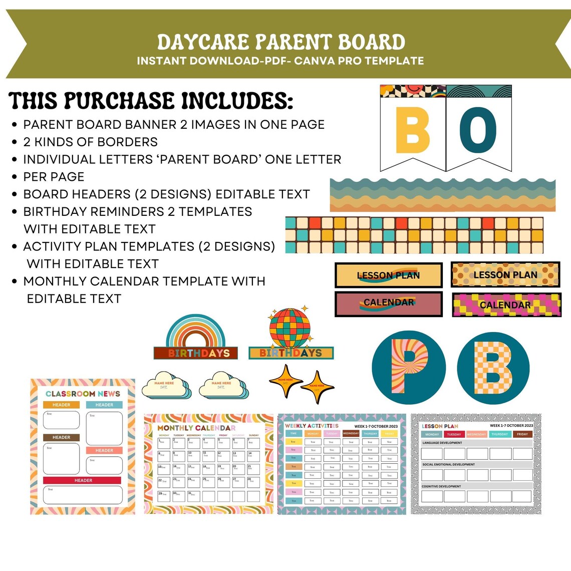 Daycare Parent Board Childcare Bulletin Board Canva Editable Template ...
