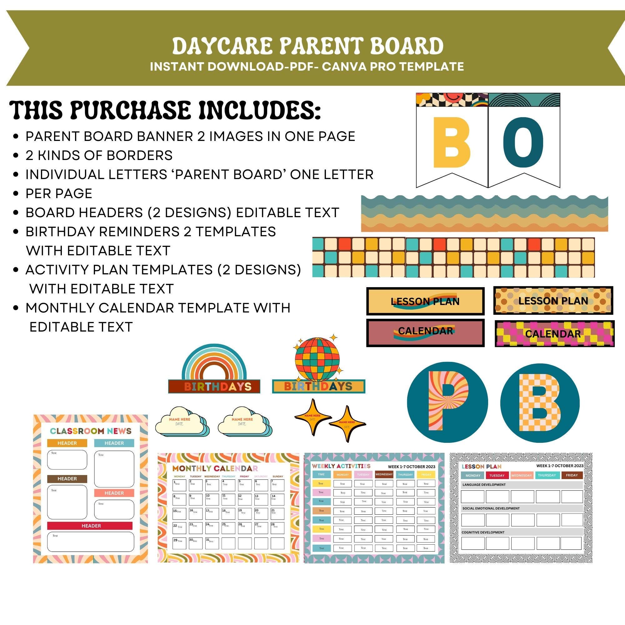 Daycare Parent Board Childcare Bulletin Board Canva Editable Template ...