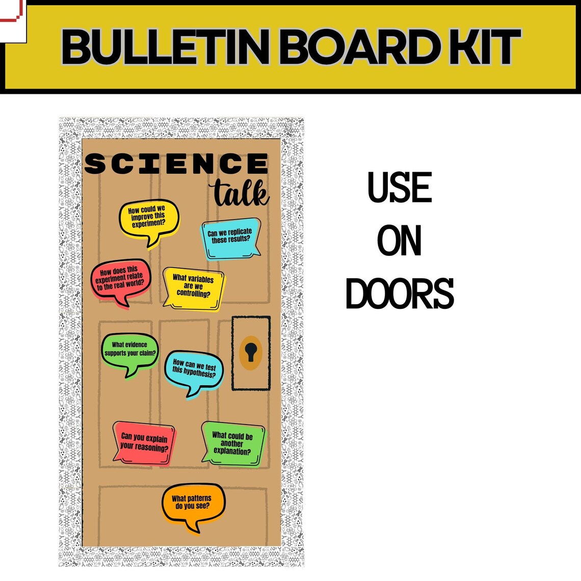 Bright Science Talk Bulletin Board Science Classroom Decor Science Door ...