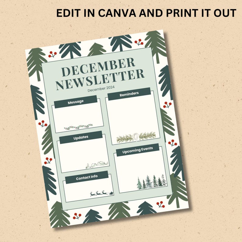 December Christmas School Newsletter Template Canva Pro - Etsy
