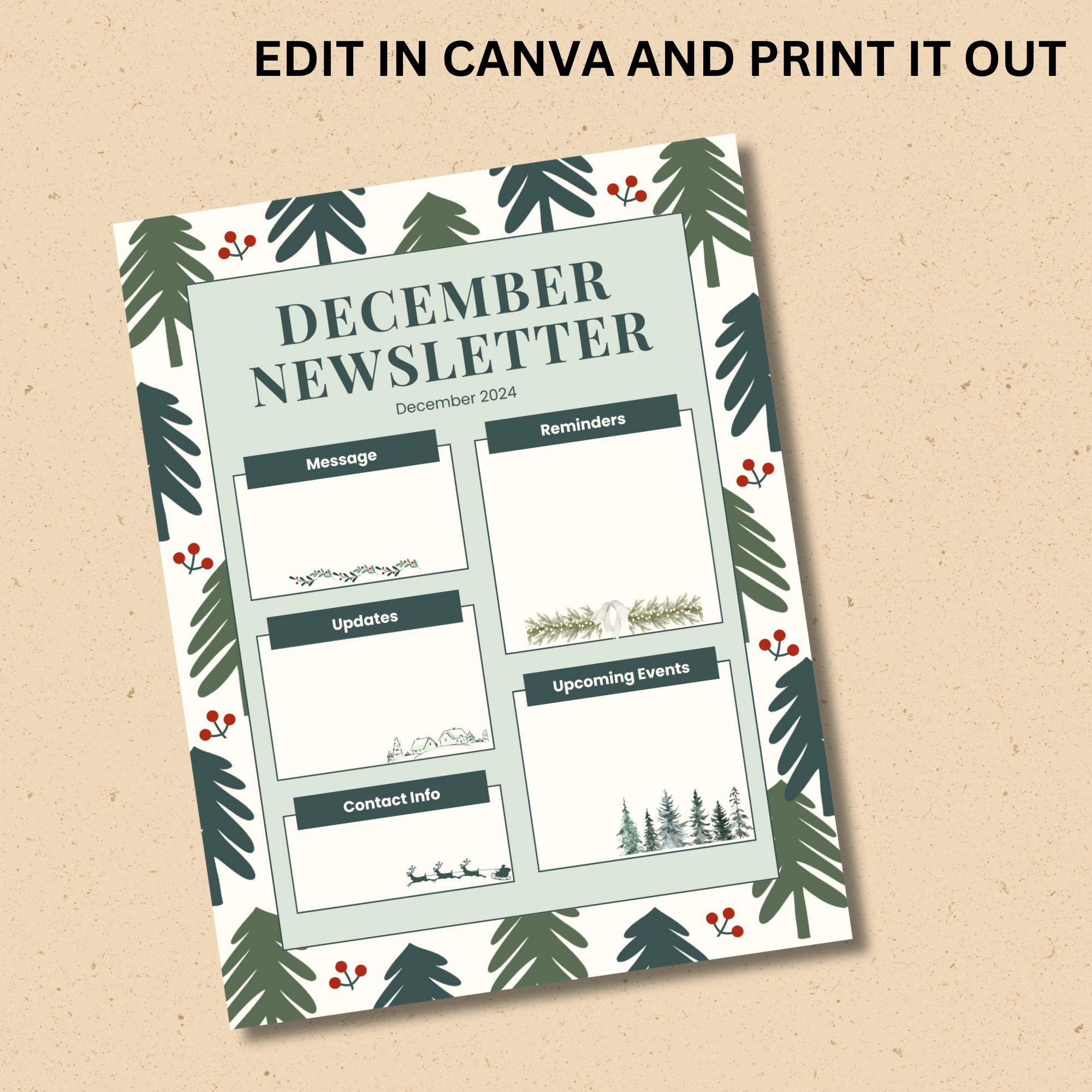 December Christmas School Newsletter Template Canva Pro - Etsy
