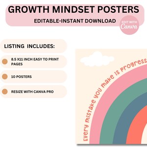Growth Mindset Editable Classroom Printable Posters Modern Boho ...