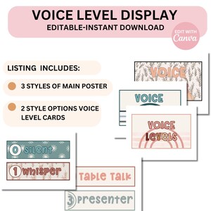 Voice Level Chart Classroom Printable Display Editable in Canva Boho ...