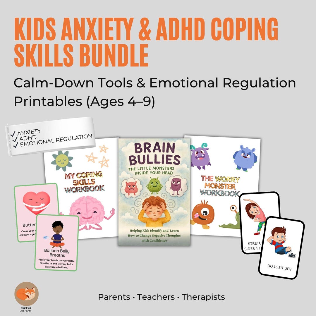 Anxiety and ADHD Coping Skills Bundle for Kids | Calm Down Cards ...