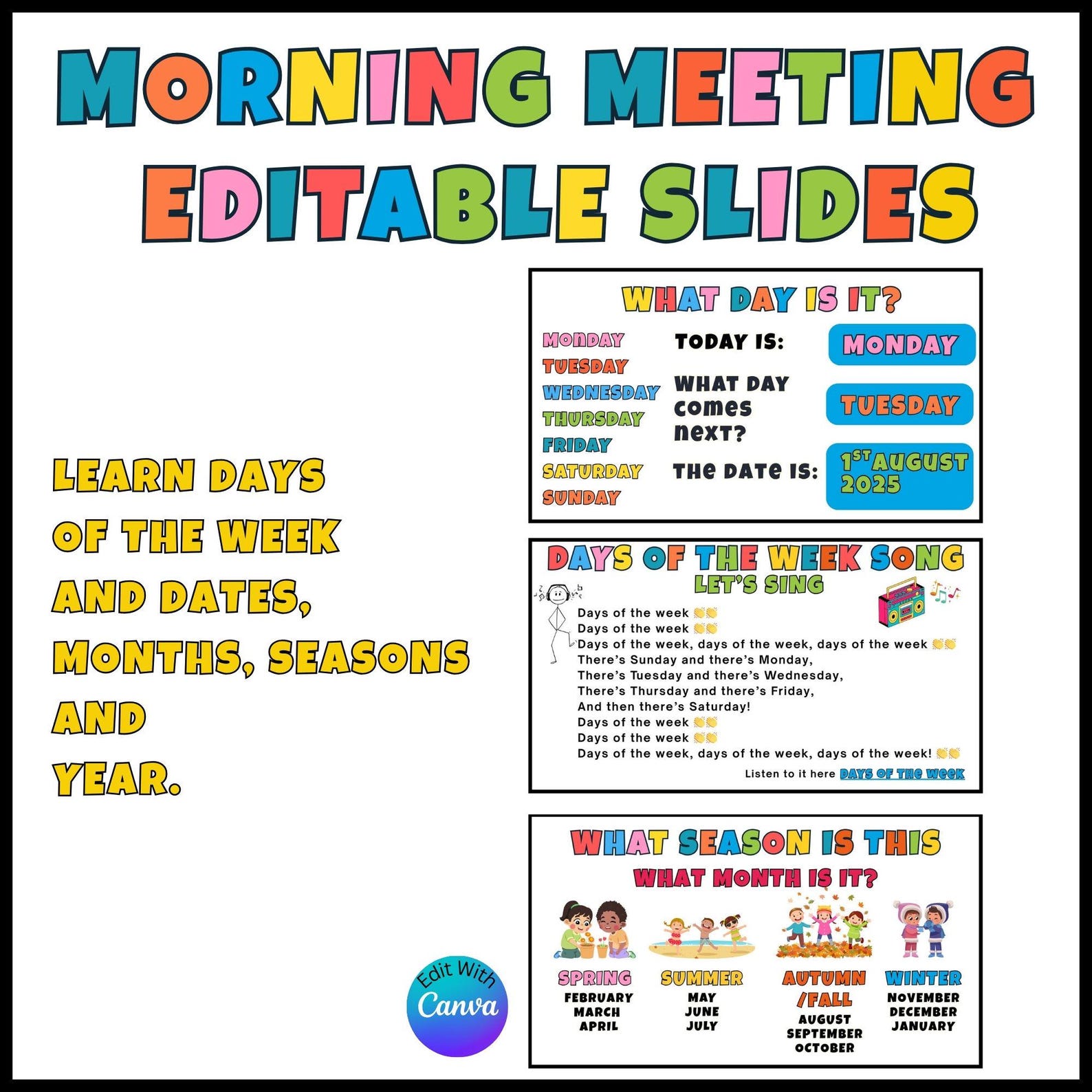 Editable Morning Meeting Slides for Preschool and Elementary | Daily ...