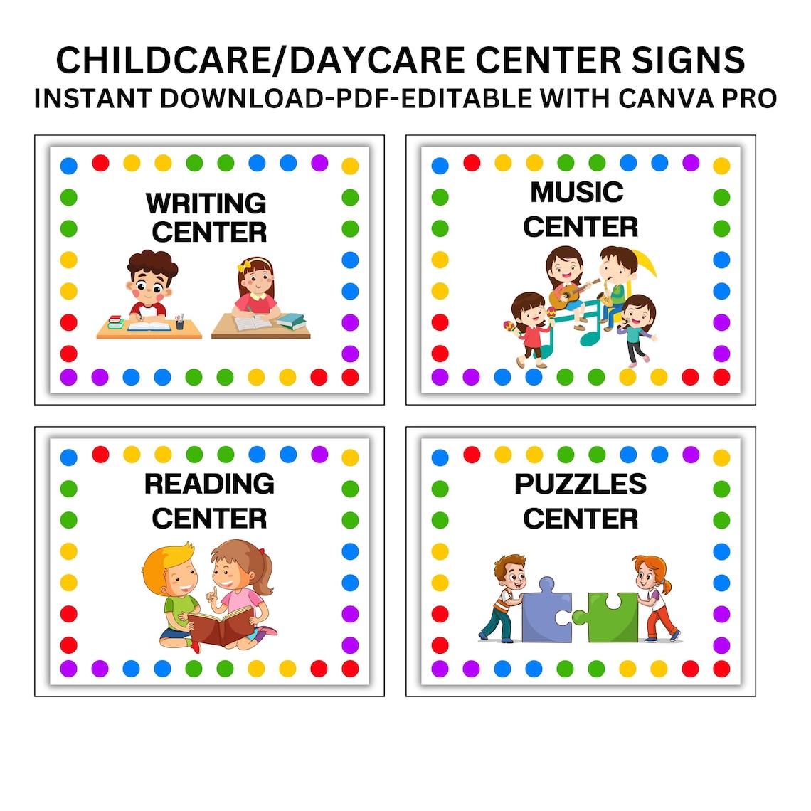 Colorful Preschool Center Signs: Daycare & Classroom Decor Printable ...
