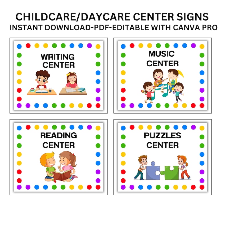 Colorful Preschool Center Signs: Daycare & Classroom Decor Printable ...