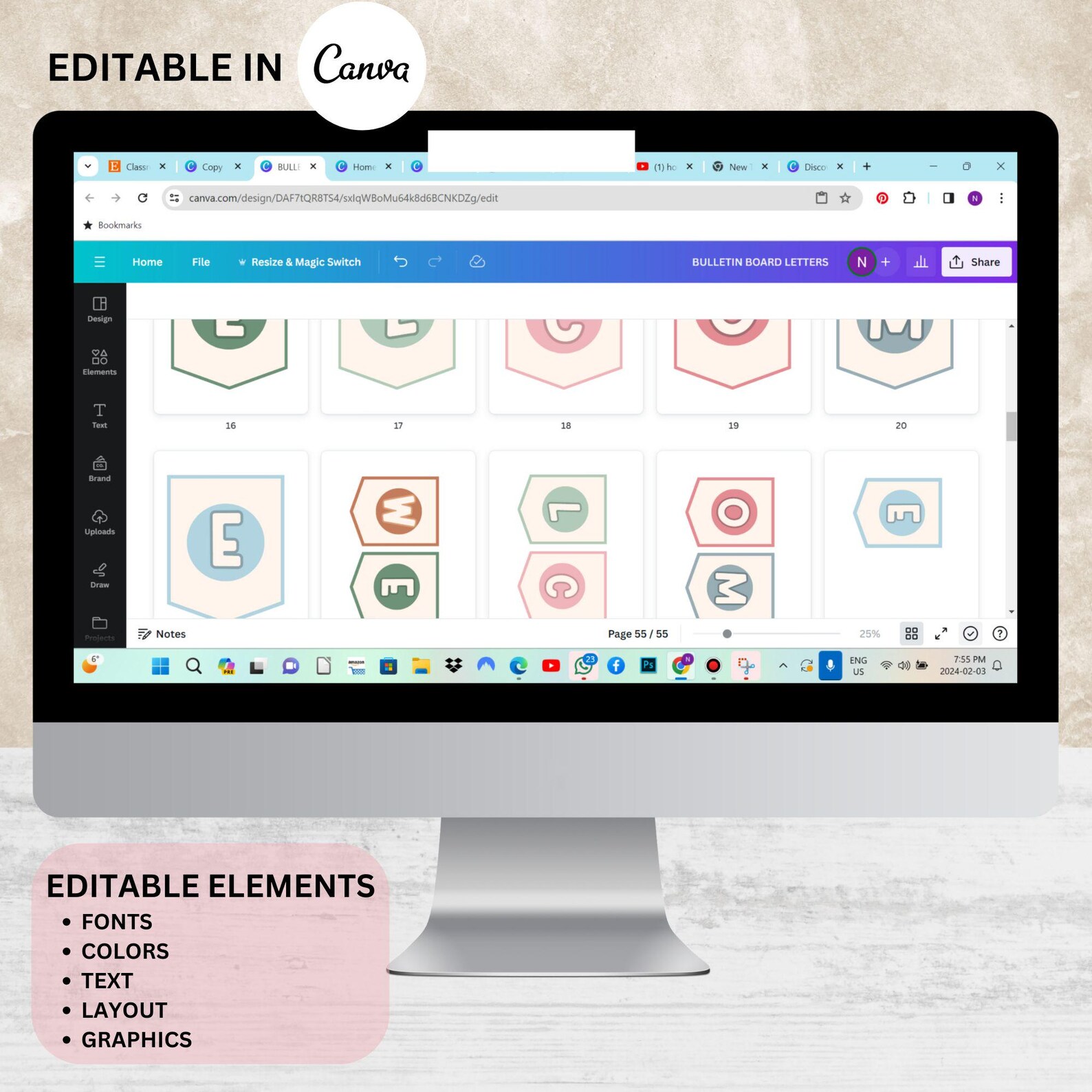 Classroom Bulletin Board Letters Editable in Canva Boho Modern ...