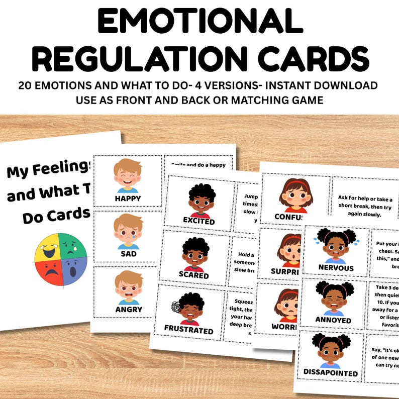 Emotional Regulation Cards for Kids- Anxiety Coping Strategies- Self ...