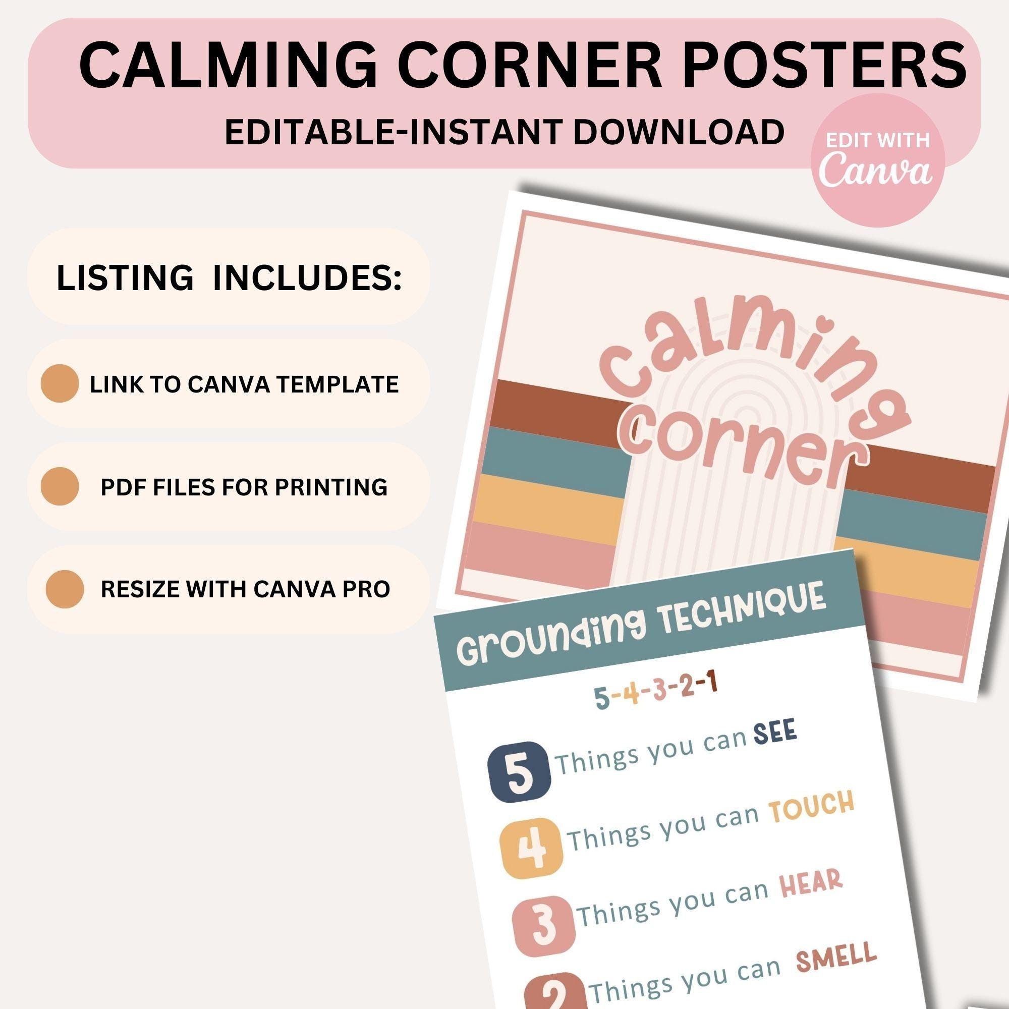 Calming Corner Editable Classroom Printables Modern Boho Canva ...