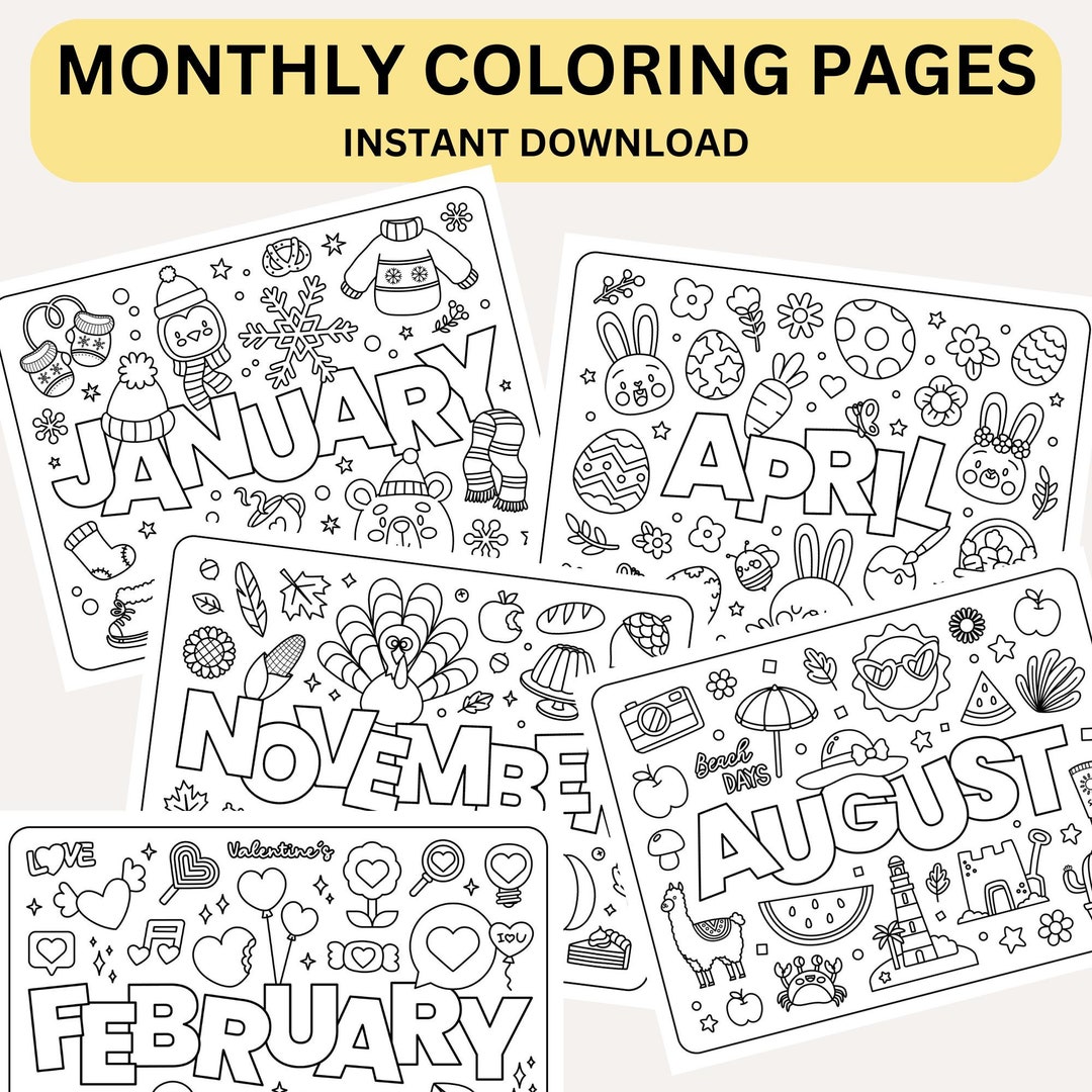 Monthly Coloring Pages: All 12 Months, Preschool Learning (digital ...
