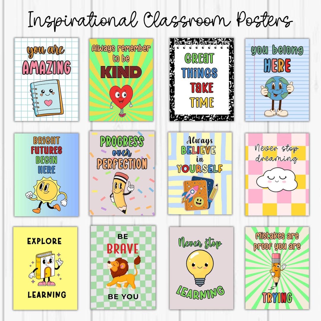 Retro Classroom Posters: Motivational Growth Mindset Art Digital ...