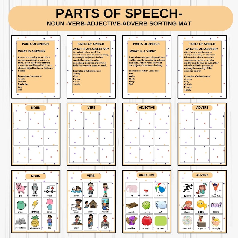 Parts of Speech Activity Printable Grammar Game Kids Language Arts ...