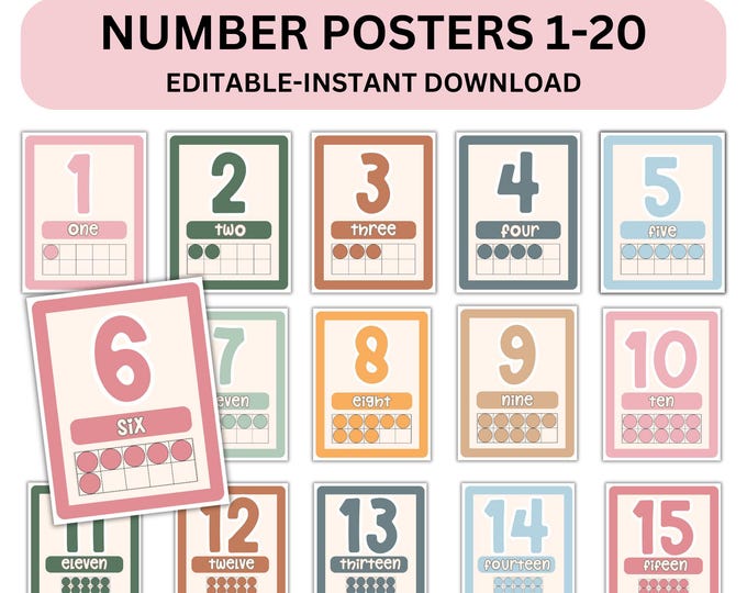 Number Ten Frames Classroom Editable Posters, Modern Boho Counting ...