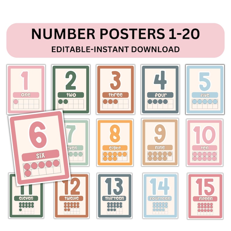 Number Ten Frames Classroom Editable Posters Modern Boho Counting ...