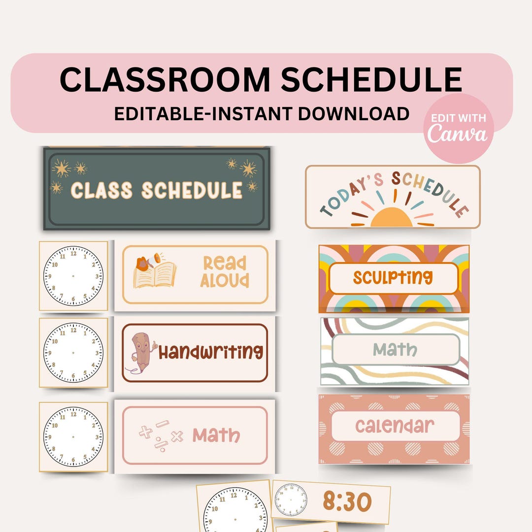 Classroom Schedule Editable Modern Boho Canva Template Classroom ...