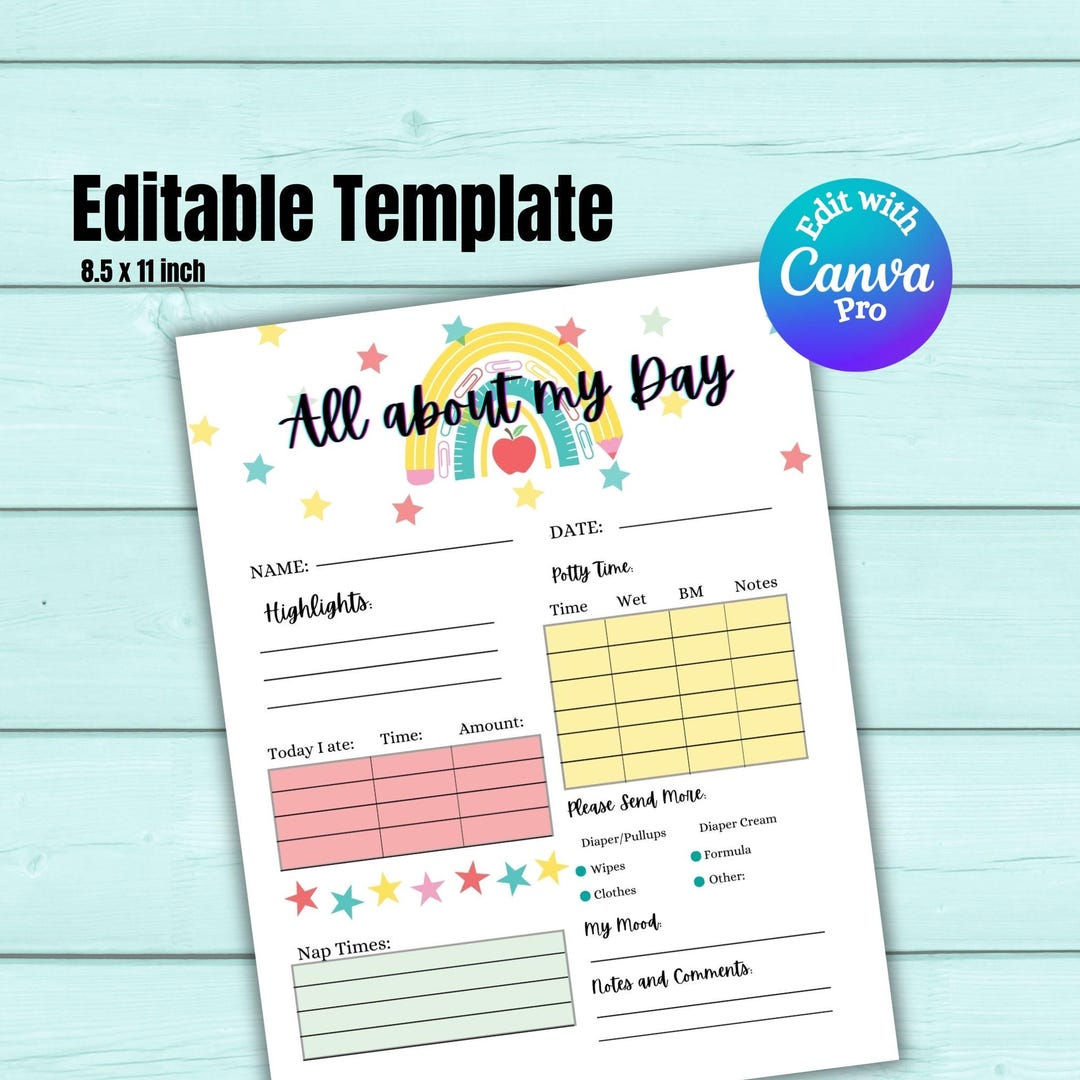 EDITABLE Daycare Daily Report Template Preschool Infant Care Home ...
