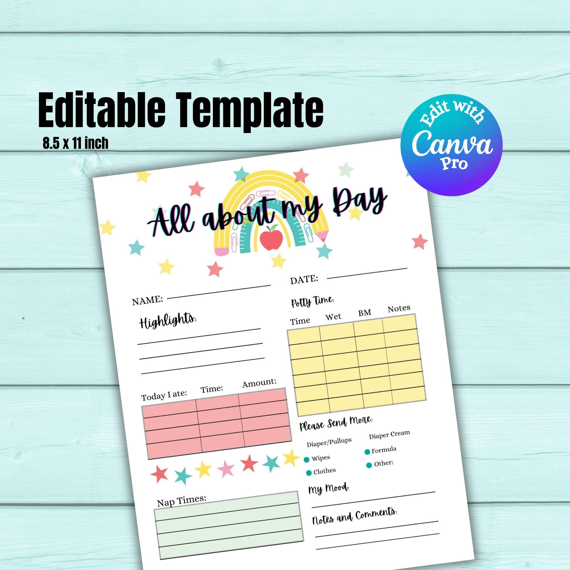 EDITABLE Daycare Daily Report Template Preschool Infant Care Home ...