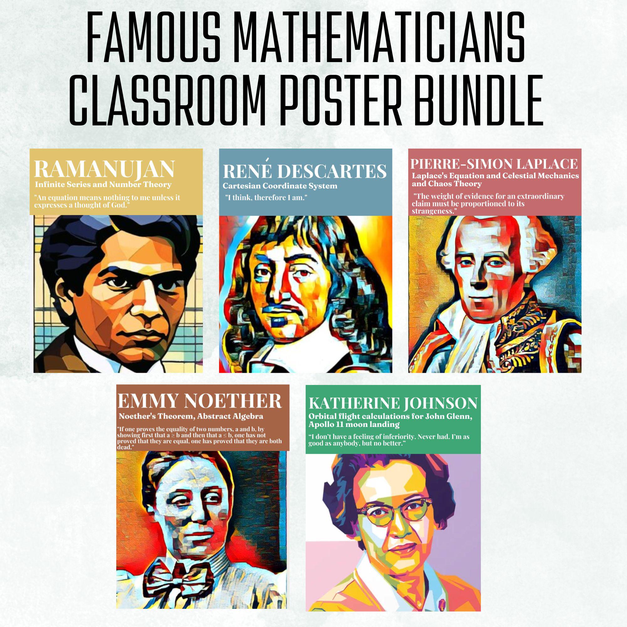 Math Bulletin Board Mathematics Posters Mathematicians Quotes Bundle ...