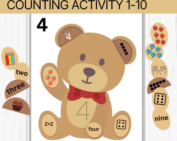 Number Matching Activity 1 to 20 Montessori Counting Practice Preschool ...