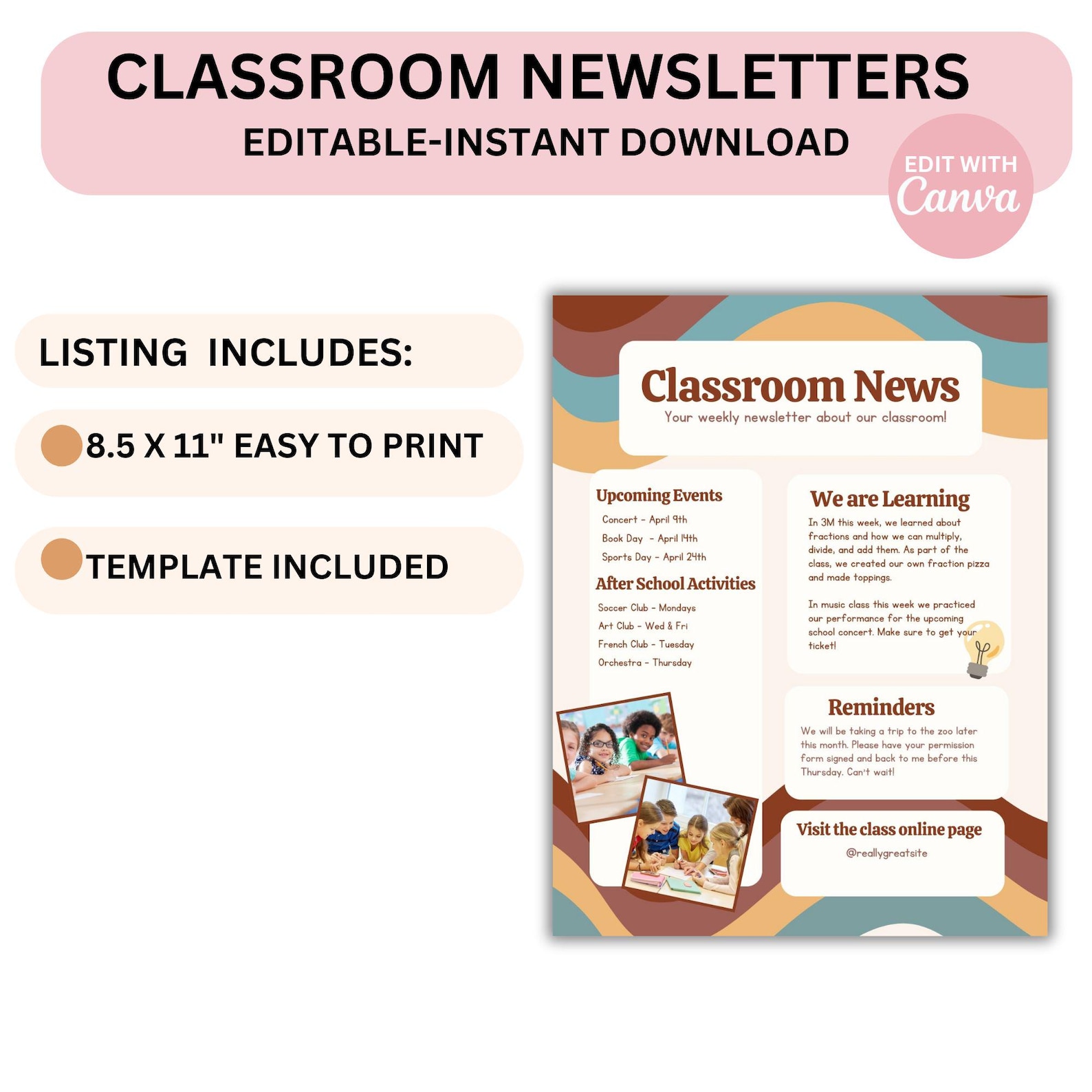 Classroom Newsletter Editable Templates Back to School Newsletter Boho ...