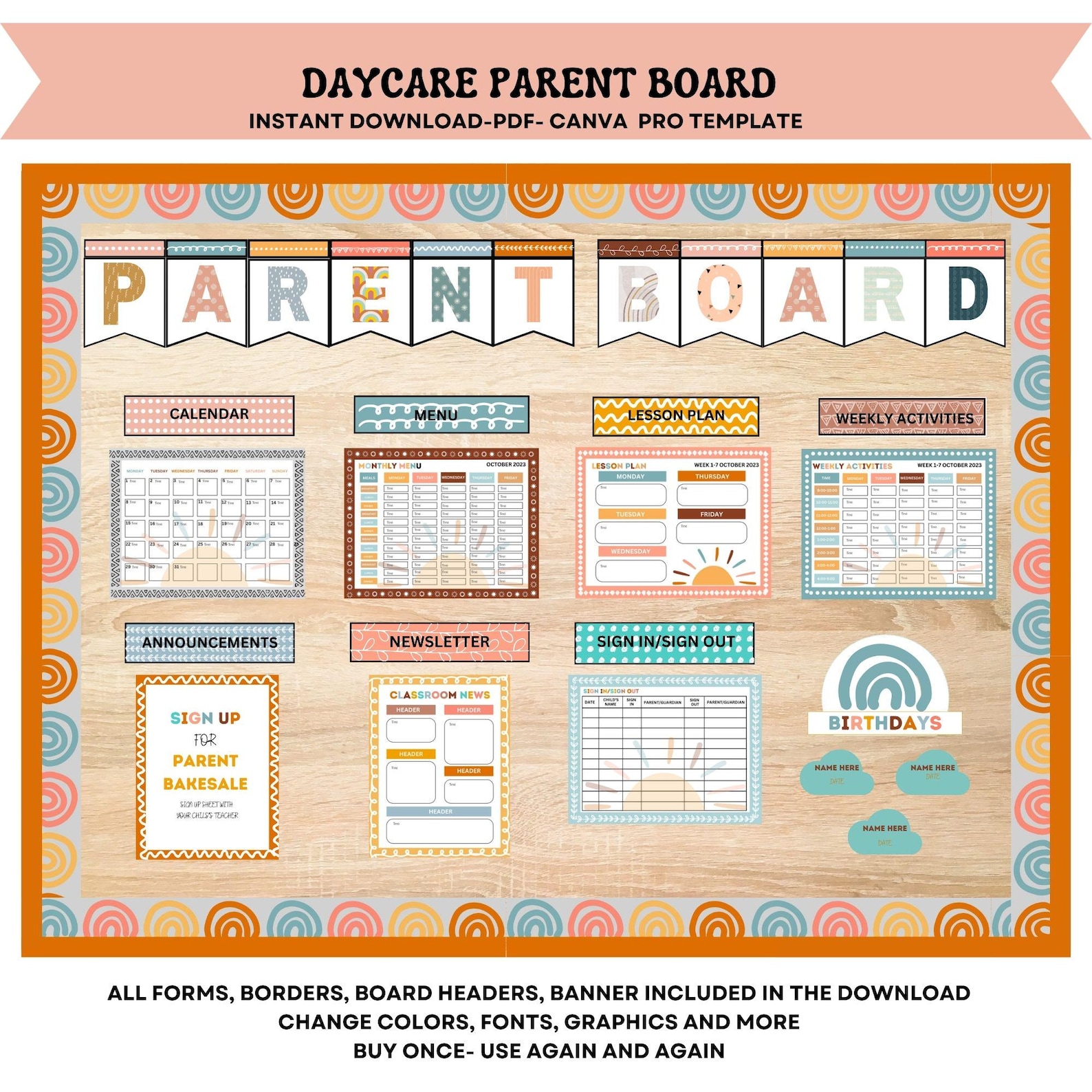 Daycare Parent Board Childcare Bulletin Board Canva Editable Template ...