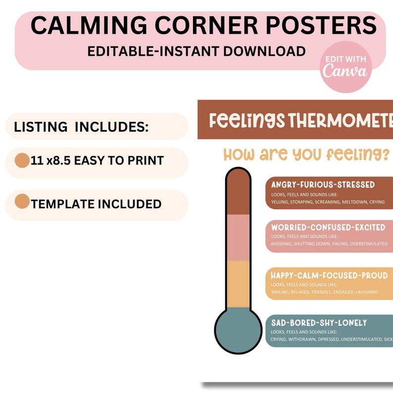 Calming Corner Editable Classroom Printables Modern Boho Canva ...