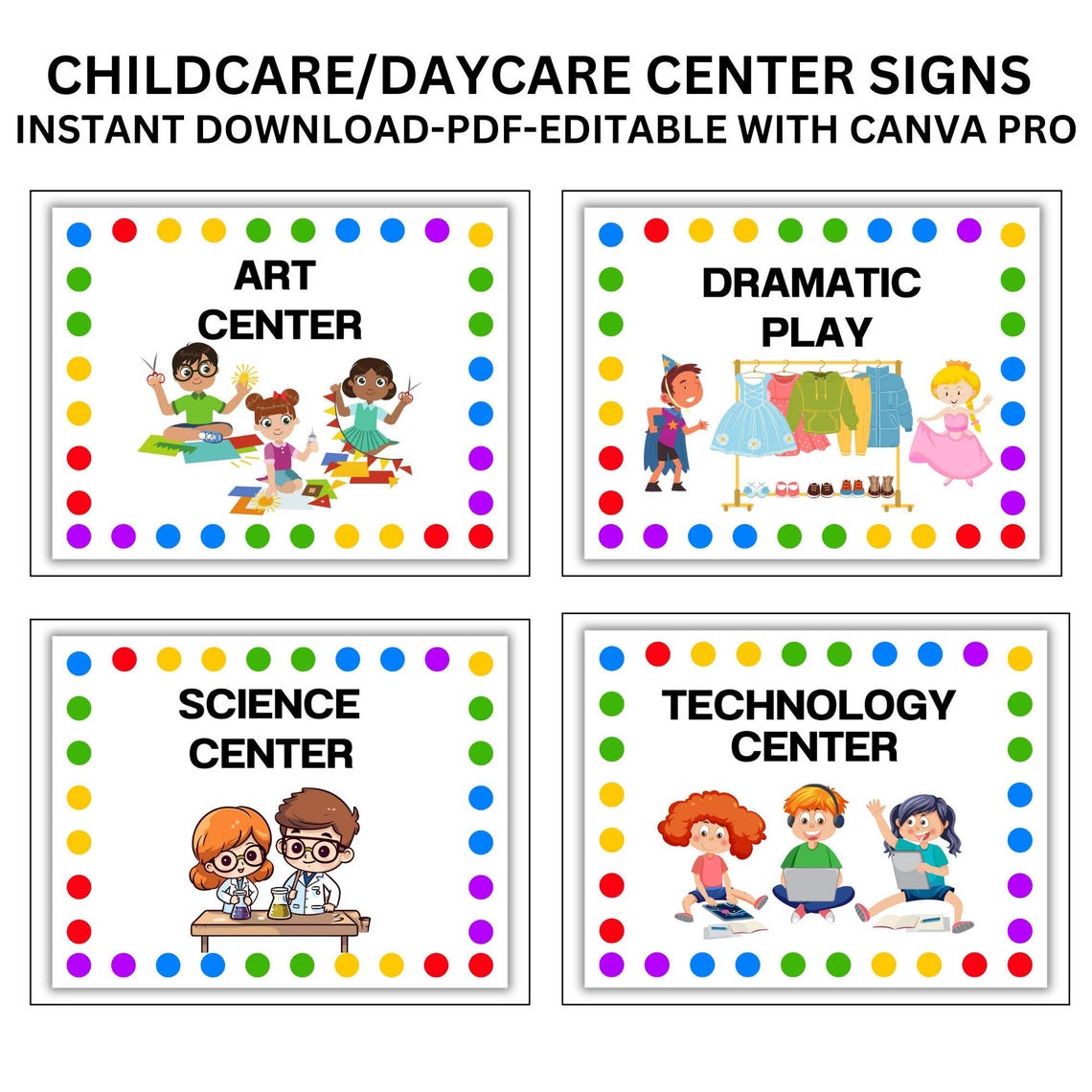 Colorful Preschool Center Signs: Daycare & Classroom Decor Printable ...