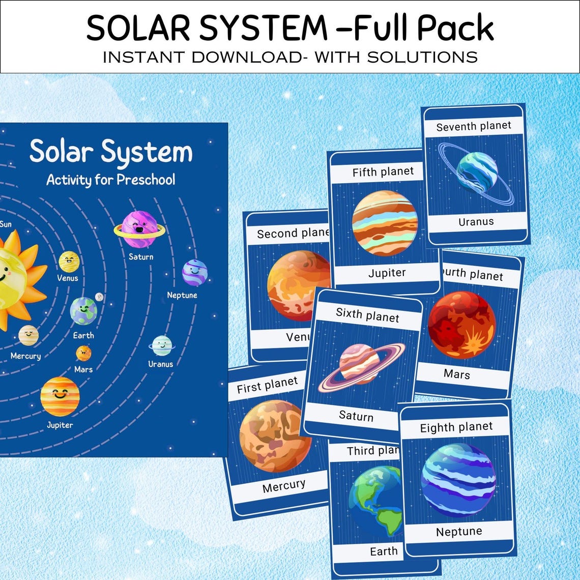 Solar System Pack Montessori Materials Educational Prints Toddler Flash ...