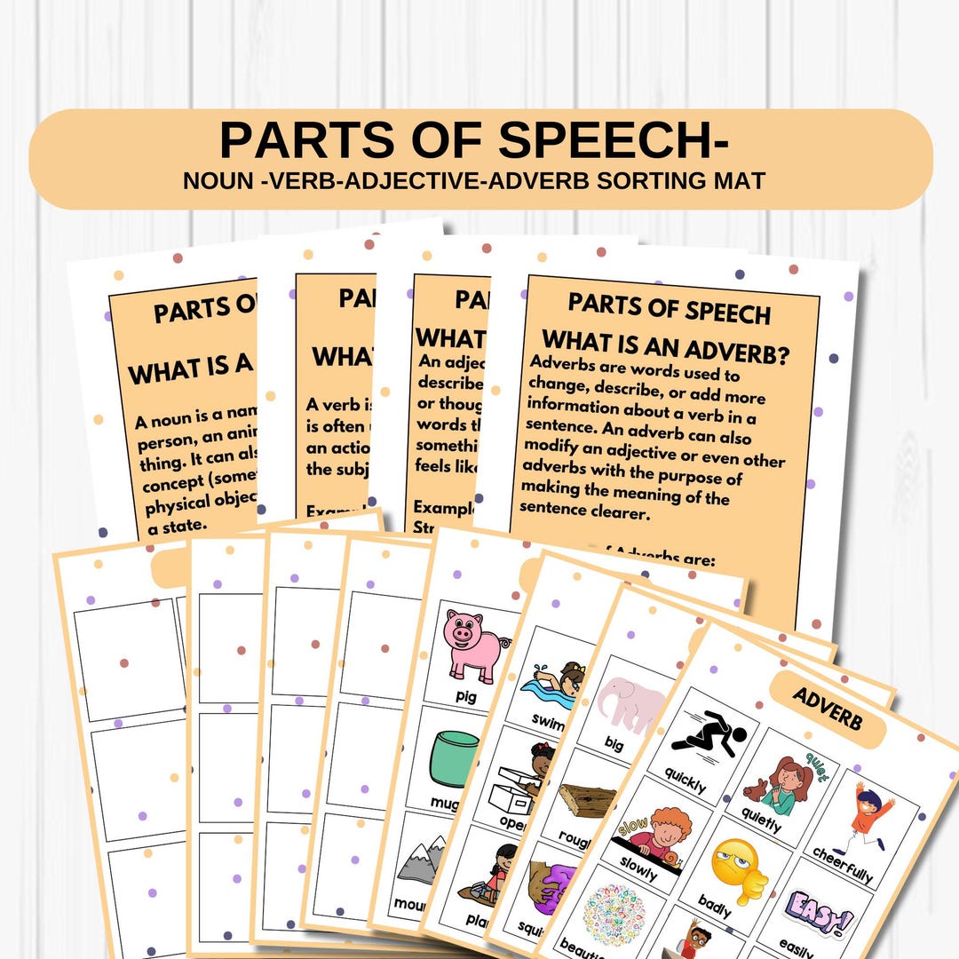 Parts of Speech Activity Printable Grammar Game Kids Language Arts ...