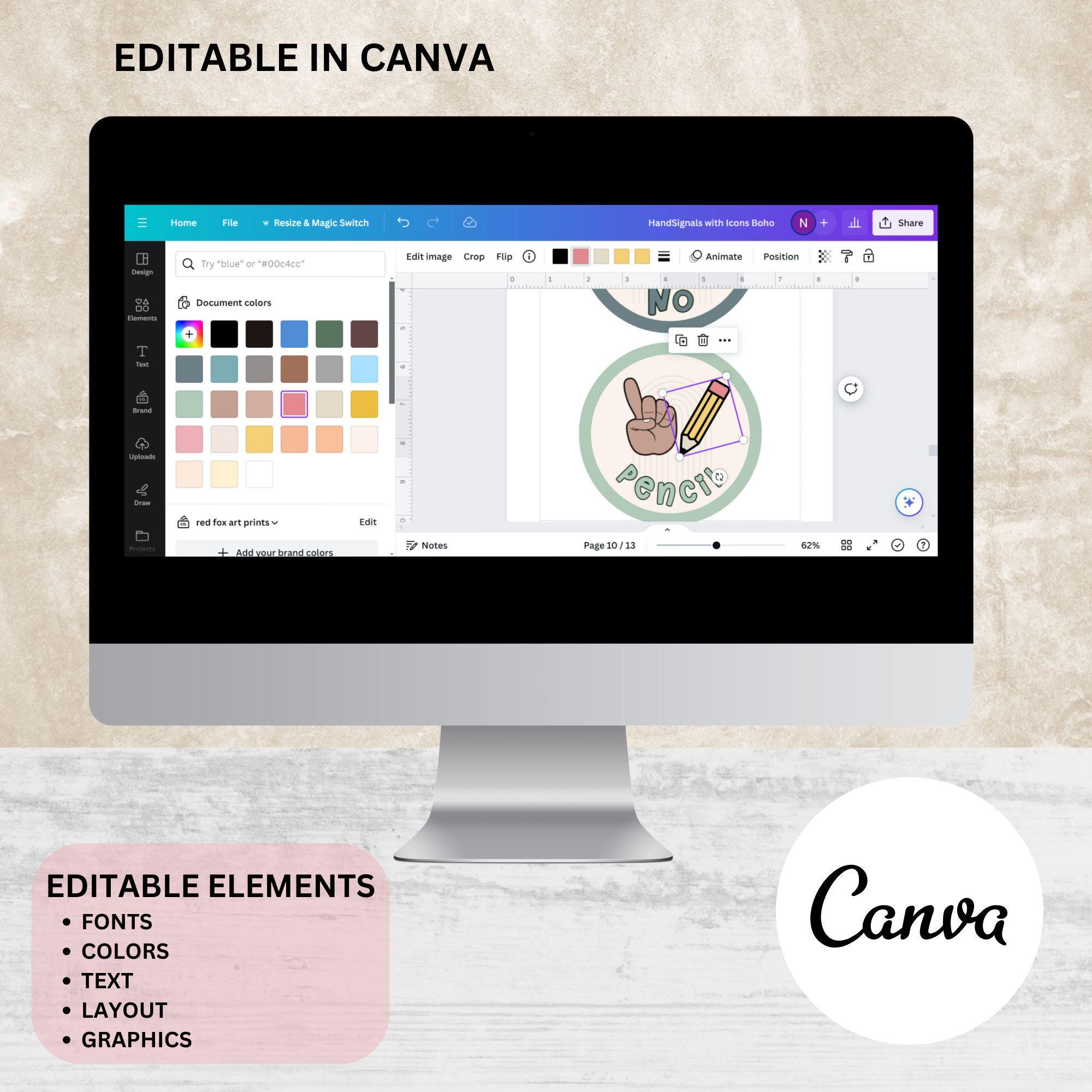 Classroom Hand Signals Poster Display Editable in Canva Boho Modern ...