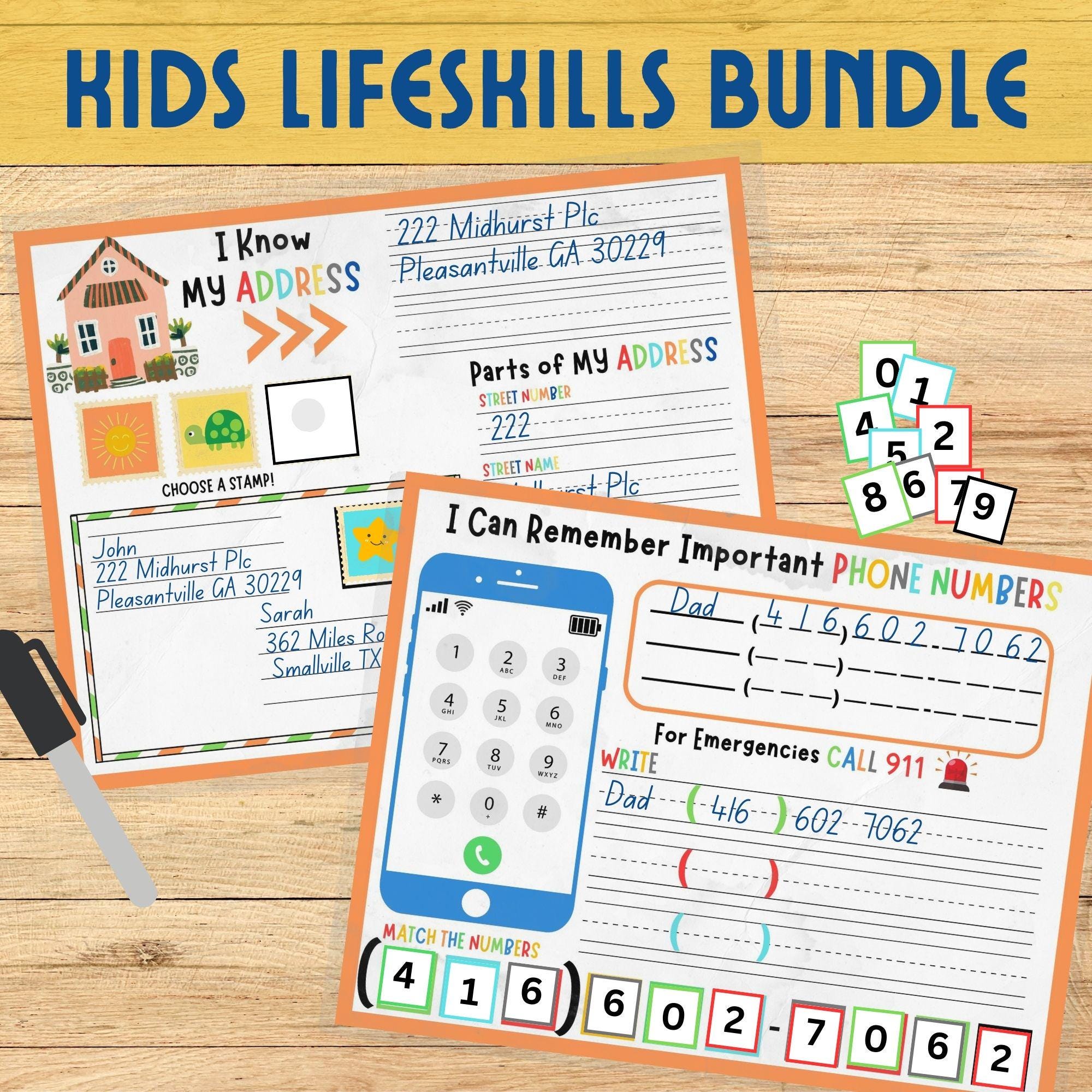 Life Skills for Kids Printable Bundle Learn to Tell Time Phone Number ...