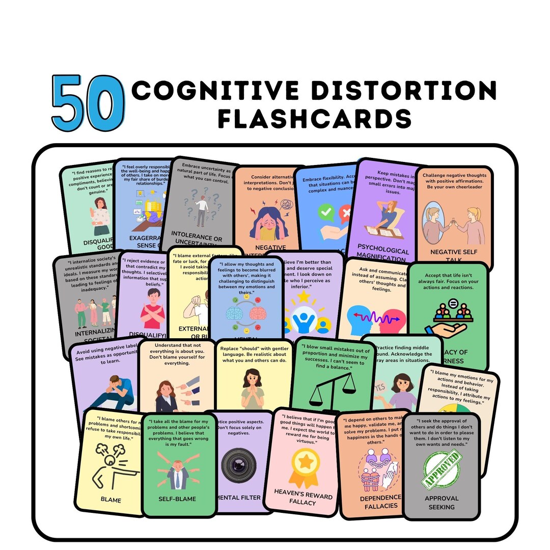 Cognitive Distortion Cards, CBT Cards, Cognitive Behavior Therapy Cards ...