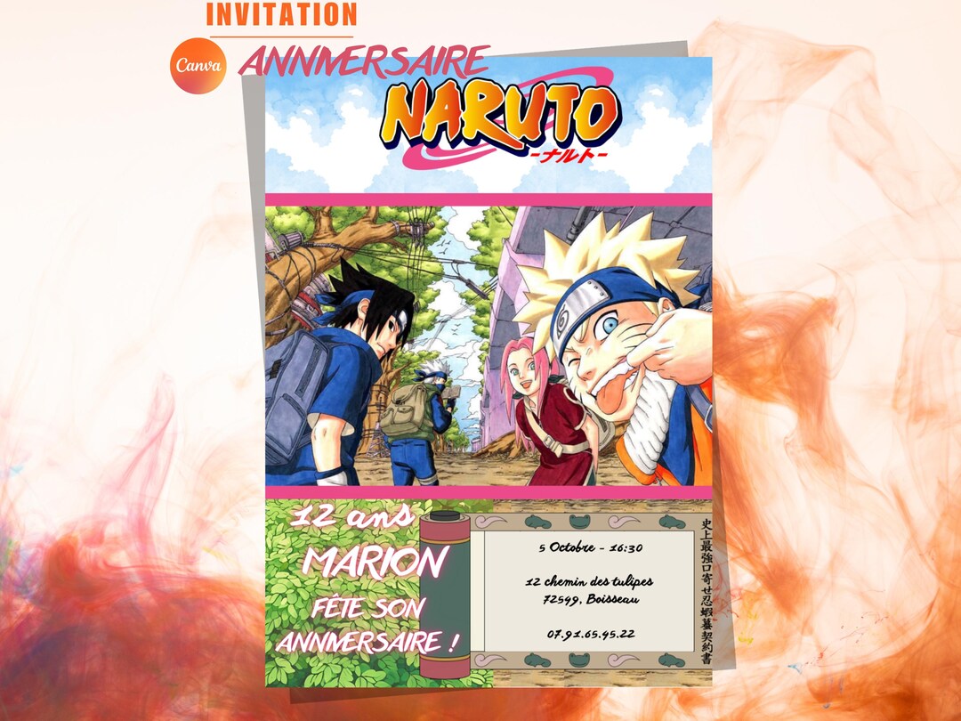 Customizable Naruto Birthday Invitation Card Canva Template A6 Size ...