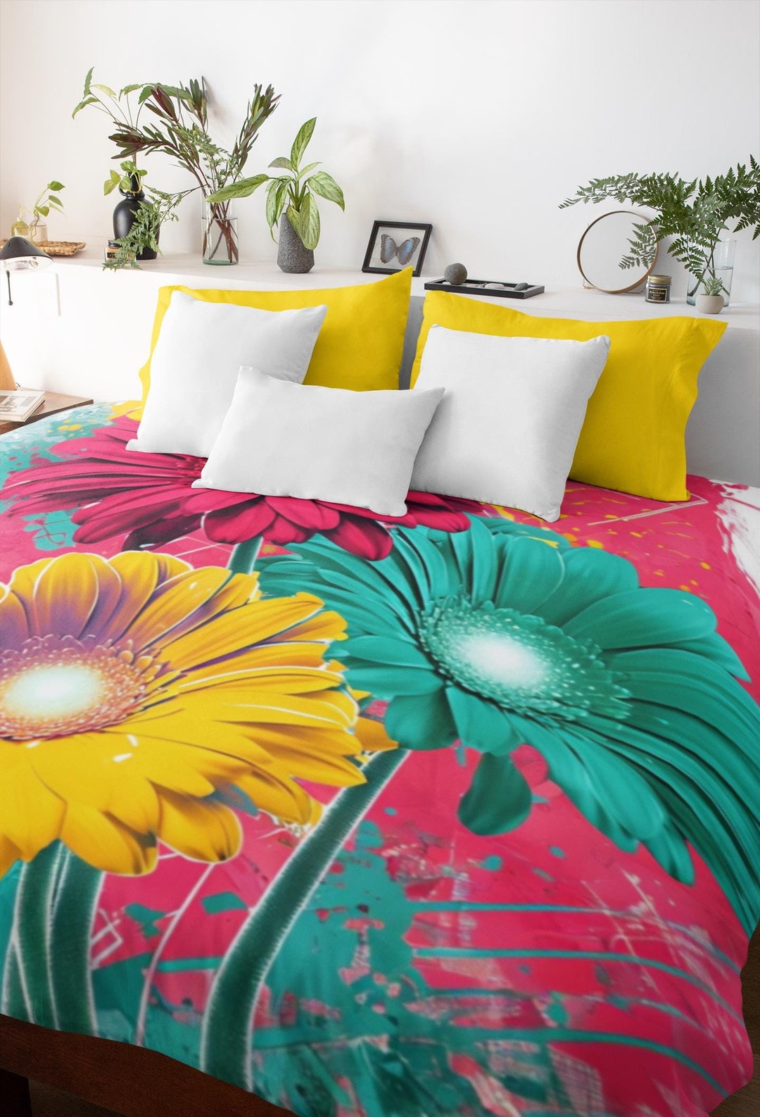 Boho Floral Gerbera Daisy Duvet Cover Floral Pattern Colorful Bedding ...