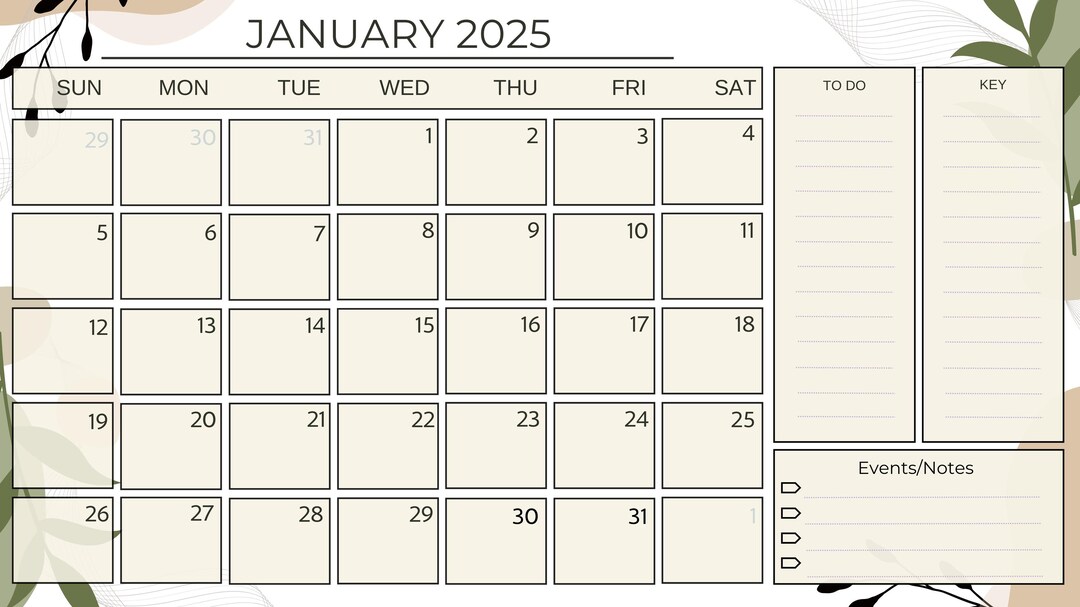 2025 Digital Pre-loaded Calendar, and Weekly Calendar. Olive and Beige ...
