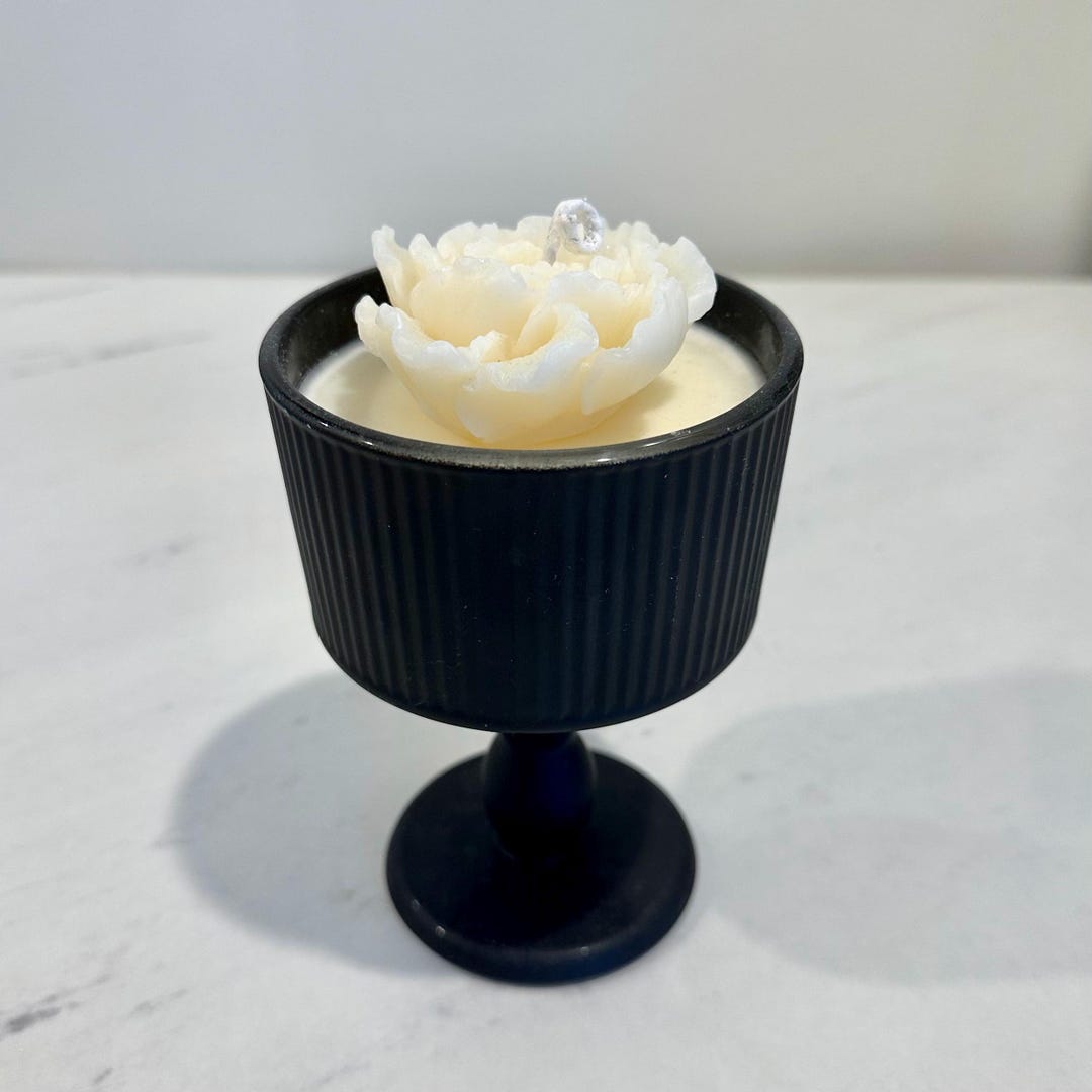 Gothic Fall Candle: French Goblet Soy Candle With Peony Flower Topper ...