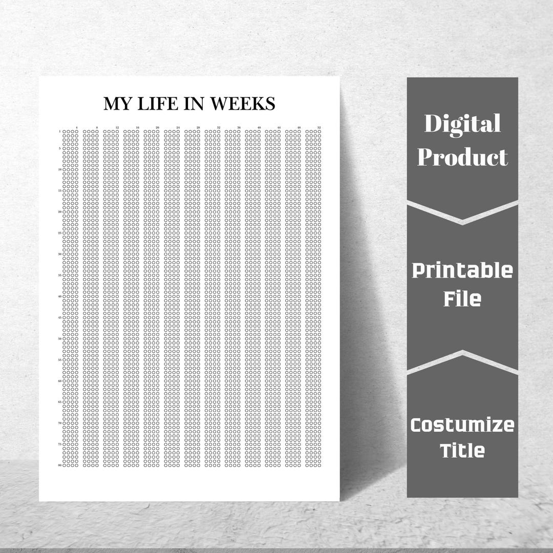 My Life İn Weeks Weekly Life Calendar Life in Weeks Printable Tracker ...