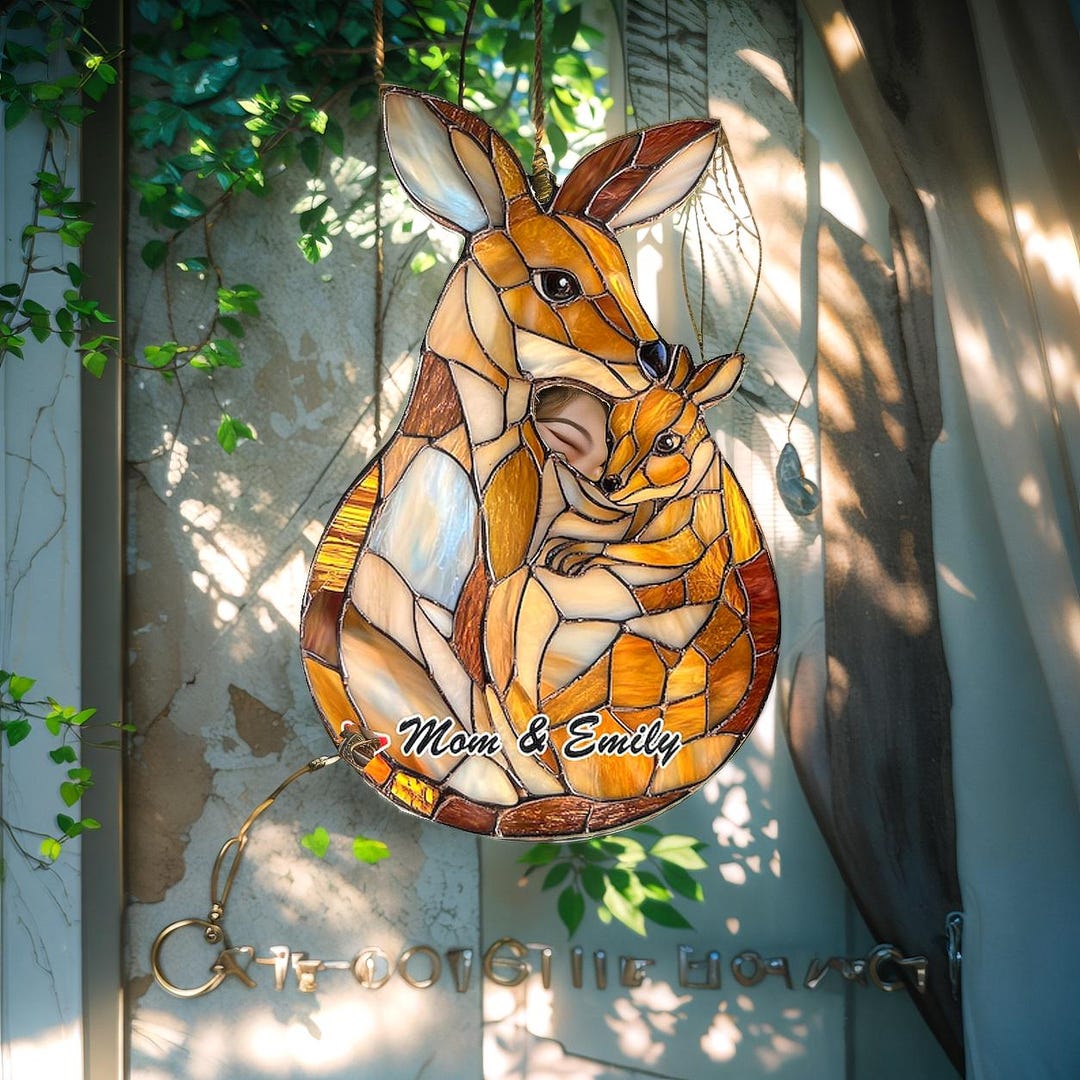 Mama Kangaroo Custom Name Suncatcher – Faux Stained Glass Window ...