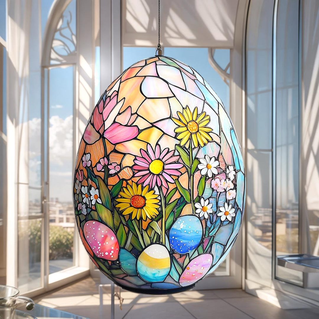 Christian Easter Egg Faux Stained Glass Suncatcher – Colorful Spring ...
